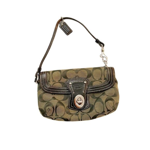 Coach | Bags | Coach Legacy Signature Brown Logo Wristlet Bag Small ...